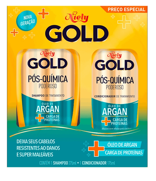 Kit Especial (Shampoo + Condicionador) Niely Gold Pós-Química Poderoso